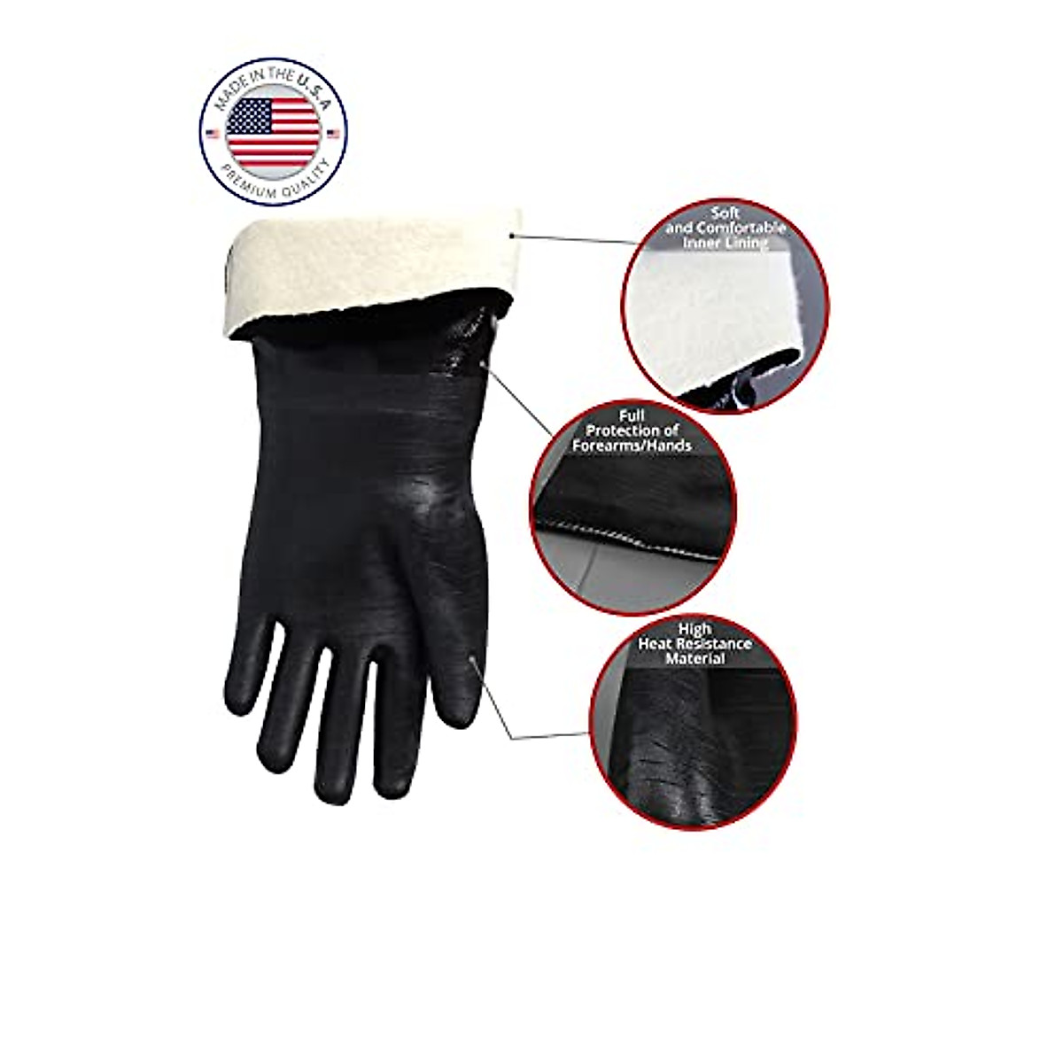 Artisan Griller BBQ & Smoker Gloves/Oven Mitt- Insulated Heat Resistant Grilling Fryer Kitchen Cooking Gloves. Great Barbecue Smoking Oyster Mitt–Long XL Waterproof, Oil and Fire resistant -(Size 10/XL – Black neoprene)