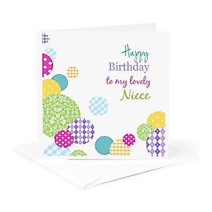 Happy Birthday my lovely Niece - colorful dots on white - Greeting Card, 6 x 6 inches, single (gc_165143_5)