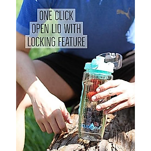 AquaFrut 32 OZ Fruit Infuser Water Bottle BPA-Free Fruit Infusion Sports Bottle - Flip Top Lid w Drinking Spout, Leak Proof, Made of Durable Tritan. Free Recipe eBook! (Rose)