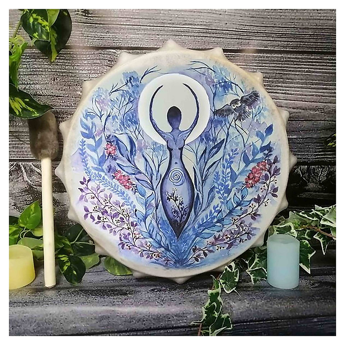 Volpz Goddess Drum Gaia, Tree of Life Siberian Drum Music Spiritual Shaman Drum, Mother Earth Healing Tender Drum, Hand Drum Musical Percussion Instrument