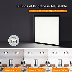 Mcacggo Black 2x2 Surface Mount LED Panel Lights, 40W-30W-20W & 5000K-4000K-3000K Selectable, 0-10V Dimmable, Square, for Kitchen, Shop, 100-277V, ETL, 2 Pack