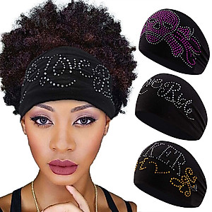 Aceorna Wide Rhinestones Headbands Stretch Hiking Hairbands Black Turban Head Bands Sport Workout Hair Bands Biker Head Wraps for Women 3 Pcs (Type A)