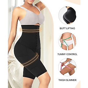 FeelinGirl Tummy Control Shapewear Shorts for Women High Waisted Body Shaper Waist Trainer Leggings with Pockets