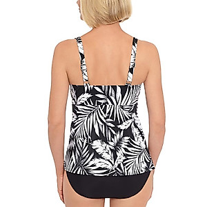 Swim Solutions Women's Triple-Tier Tummy-Control Fauxkini One-Piece Swimsuit (Black/White, 16)