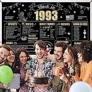Large 30th Birthday Banner Backdrop Decorations for Men Women, Black Gold Back in 1993 Happy 30 Bday Sign Party Supplies, Thirty Birthday Photo Background Decor for Outdoor Indoor