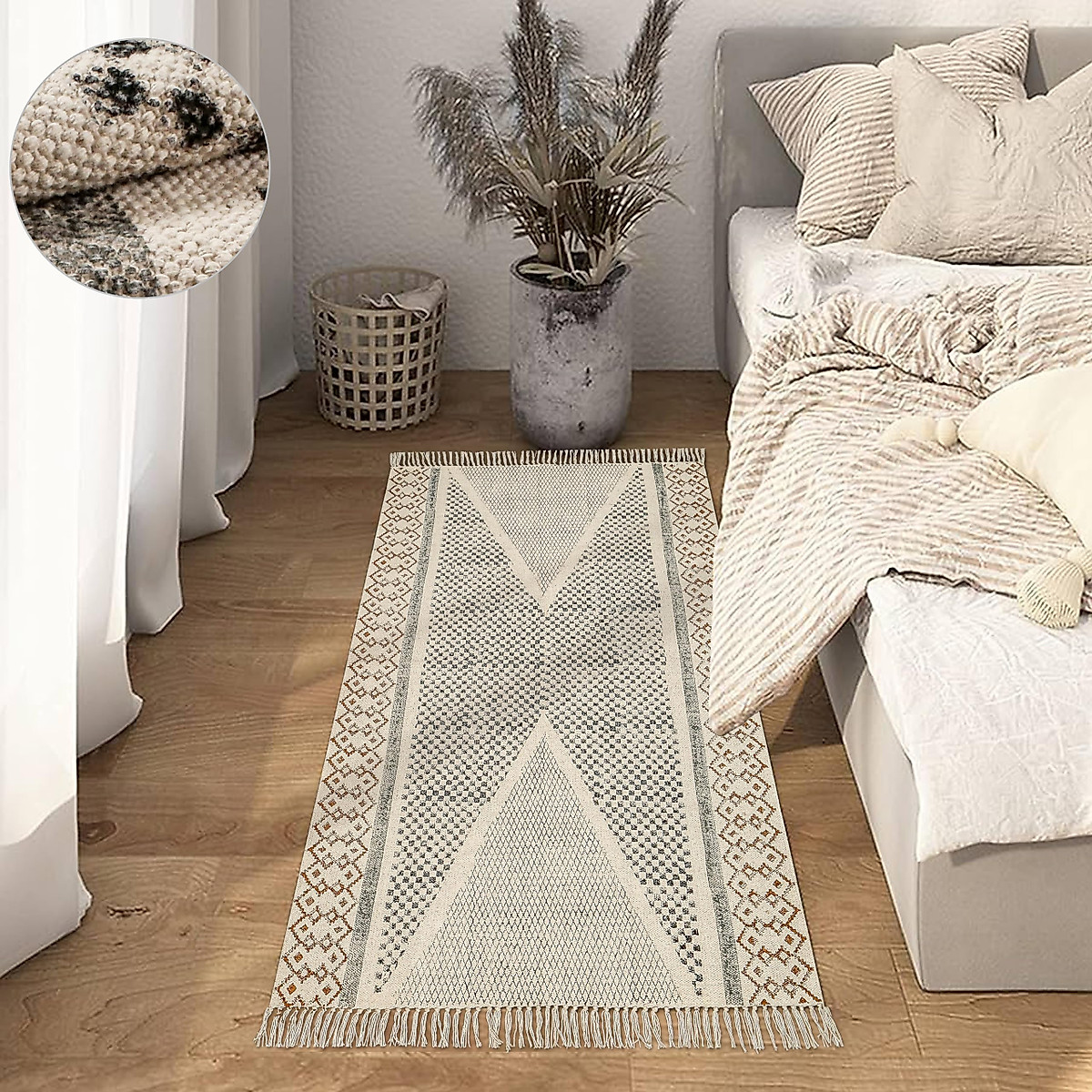 RIANGI Jute Braided Beige Rug - 4 x 6 Feet Rectangle Jute Rug Round Boho Area Rug for Living Room Brown Area Rug - Reversible Jute Round Rug - Dining Room Rugs for Under Table