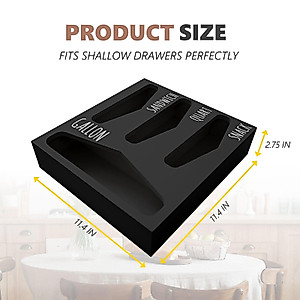 Losvio Bag Storage Organizer for Kitchen Drawer, Farmhouse Style Bags Organizer, Compatible with Gallon, Quart, Sandwich and Snack Variety Size Bag (Dark Black)