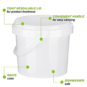 Gerrii 10 Pack White Plastic Bucket with Handle and Lid Food Storage Bucket Containers All Purpose Pail for Multipurpose Paint Water Art Crafts Projects Garage Organization (White,1.5 Quart)