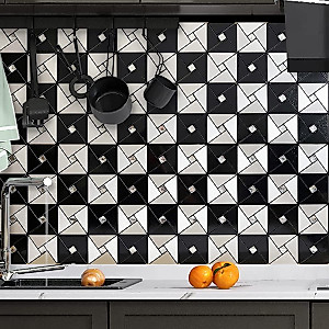 DICOFUN 10-Sheet Peel and Stick Backsplash Metal Tile, Mixed Glass Self-Adhesive Mosaic Tiles, Stainless Steel Stick on Wall Tiles for Kitchen and Bathroom Backspalsh, Mirror Decor (Black)