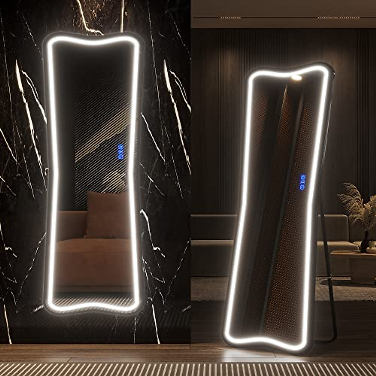 DNBSS 63"x20" RGB LED Full Length Floor Mirror With Lights, Free Standing & Wall Mount, Full Body Lighted Stand Up Mirror for Bedroom (Black RGB)