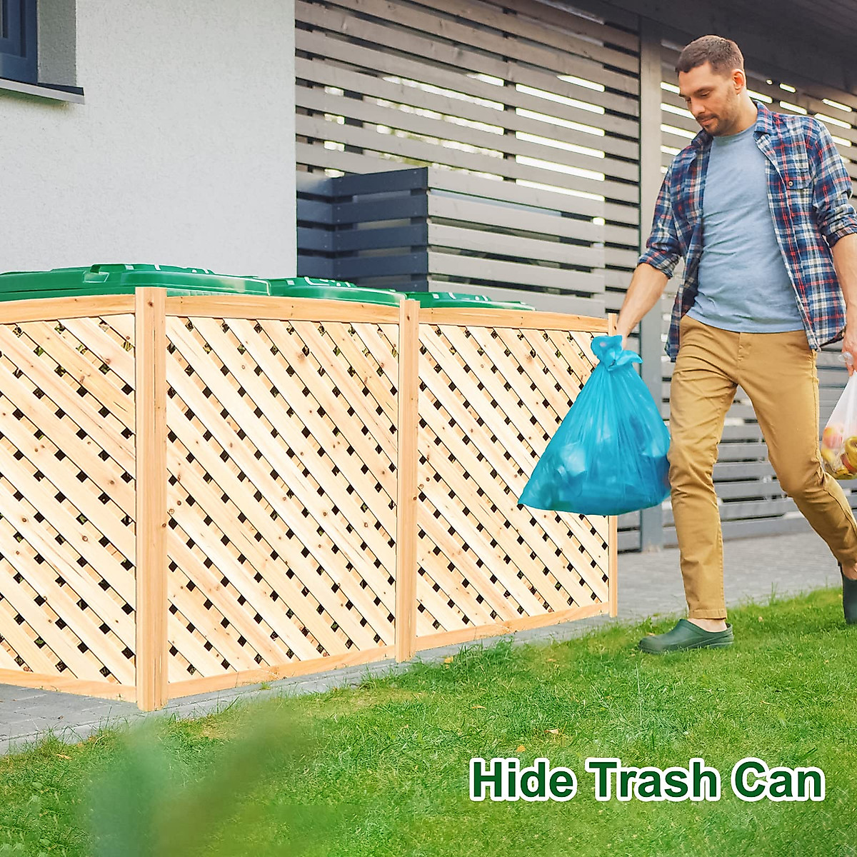 Xeeol Privacy Screen, 3 Panels Wood Fencing for Yard, Patio Lattice Panels for Outside, No Dig Fence Freestanding, Hide Outdoor Air Conditioner and Trash Enclosure