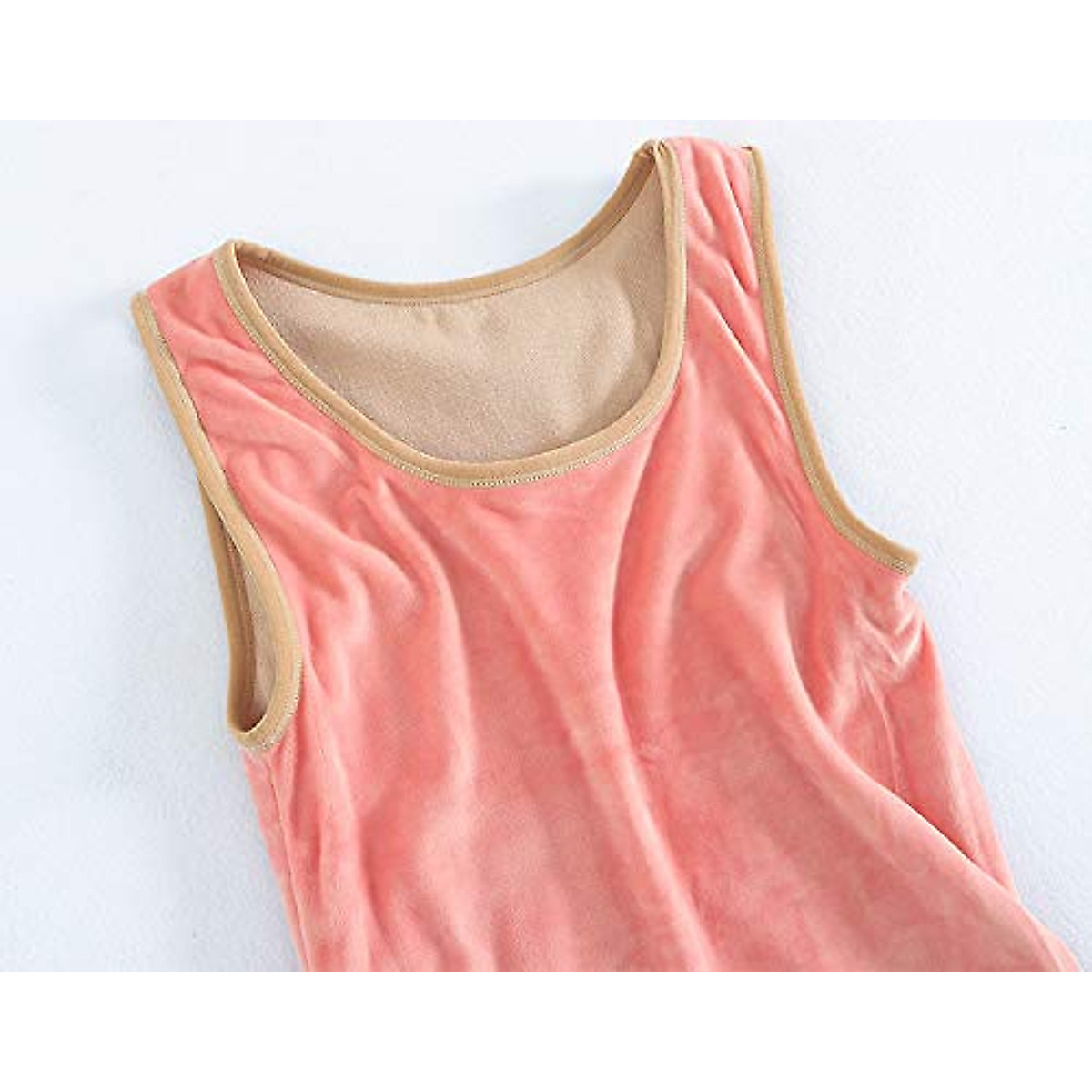 Flenwgo Womens Cotton Thermal Fleece Lined Underwear Tops Cami Tank Top Warm Base Layer Vest Khaki L/(Fit 120~145 lb)