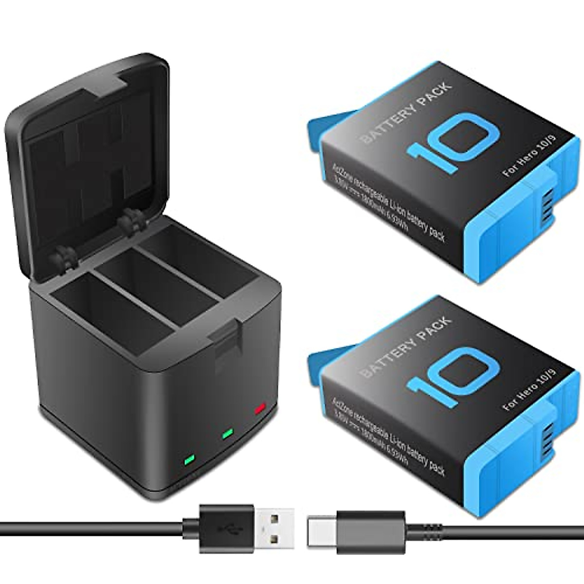 Battery Charger Station for GoPro Hero-9 Hero-10, 2 Pack Batteries Compatible with GoPro Hero 9 Hero 10 Black AHDBT-901 ADDBD-001