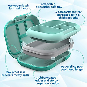 Bentgo® Kids Chill Lunch Box - Bento-Style Lunch Solution with 4 Compartments and Removable Ice Pack for Meals and Snacks On-the-Go - Leak-Proof, Dishwasher Safe, Patented Design (Aqua)