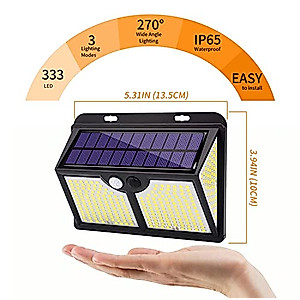 Kzeipio Solar Outdoor Lights, 333 LED Motion Sensor Security Lights, 4 Lighting Modes and IP65 Waterproof with Wireless Wall Lights for Garden, Patio, Yard, Garage