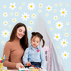 12 Sheets Daisy Wall Decals Boho Flower Wall Stickers Cute Kids Girls Room Decor Peel and Stick Floral Decals Toddler Playroom Living Room Bedroom Classroom Retro Hippie Decor Classic Style