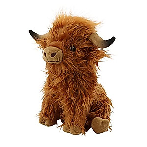 BULINGNA Cute Simulation Shaggy Cow Plush Toys 10inch Cartoon Highland Yak Stuffed Animal Toy Soft Bull Doll for Kids Boys Girls (Brown , 10INCHES)