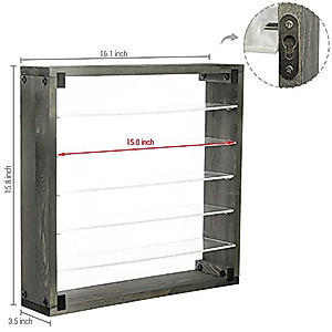 MyGift Wall Mounted Storage Rack, Vintage Gray Solid Wood and Clear Acrylic Floating Collectibles Display Shelf