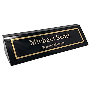 Personalized Business Desk Name Plate, Black Piano Finish - Includes Engraving