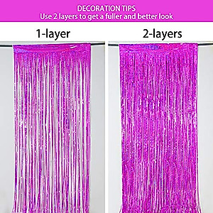 Melsan 2 Pack 3.2 ft x 8.2 ft Tinsel Foil Fringe Curtains Backdrop, Sparkle Foil Tinsel Curtains for Party Picture Area Decoration, Rose Red