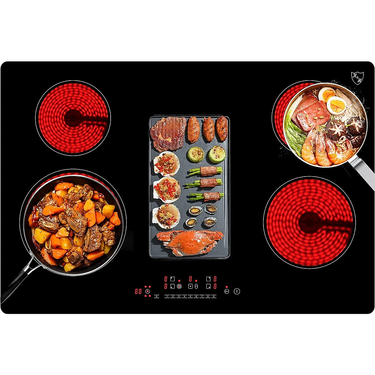 K&H 5 Burner 30 Inch Built-in Electric Stove Top Radiant Ceramic Cooktop Touch Control 240V 8600W CE30-8608