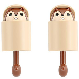 Lind Kitchen 2pcs Squirrel Shape Adhesive Hook for Children's Room Living Room Bedroom,Cute Cartoon Creative Home Decoration Wall Hooks(Brown)