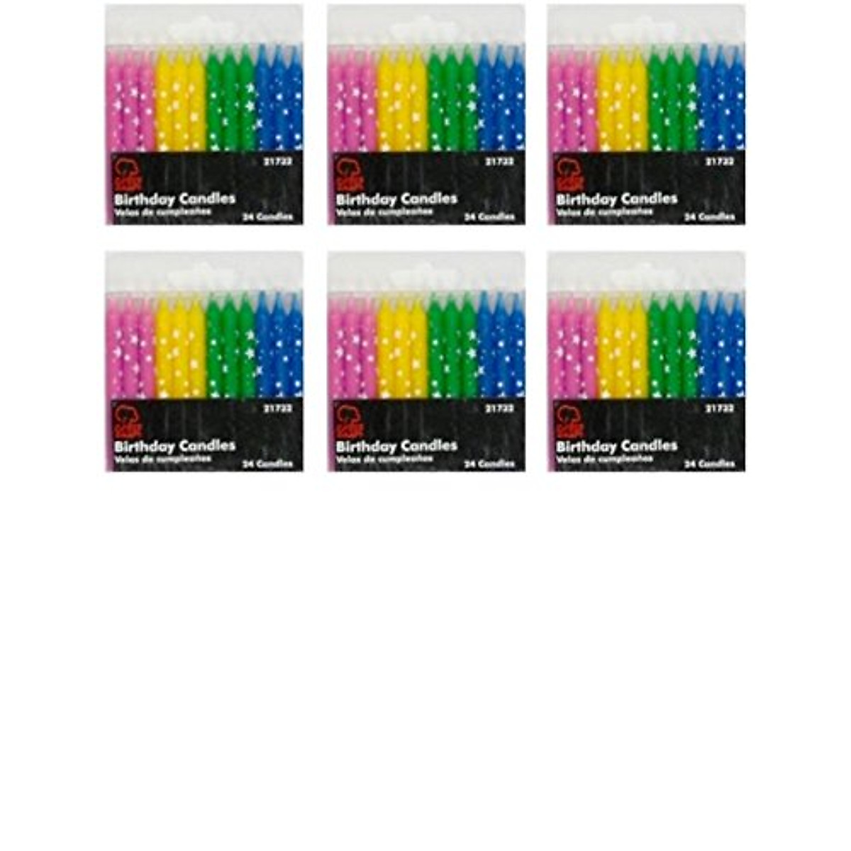 Birthday Candles, Polka Dot Stars, Set of 6 Packs - Total of 144 candles