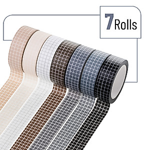 Mr. Pen- Grid Washi Tape Set, 7 Rolls, 0.6", Washi Tape for Journaling, Decorative Tape, Journaling Tape, Craft Tape, Scrapbooking Tape, Decorative Tape for Crafts, Decorative Craft Washi Masking Tape