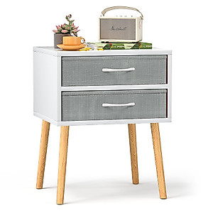 LIONONLY Nightstand with Drawer, Modern White Night Stand with Solid Wood Legs, Bedside Tables Bedroom Nightstand Side Tables with Storage Shelf for Bedroom Furniture,Ideal for Home