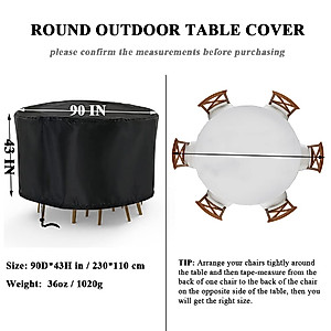 Onlyme Patio Table and Chairs Cover Round, Outdoor Durable and Waterproof Furniture Set Covers, 90 inch