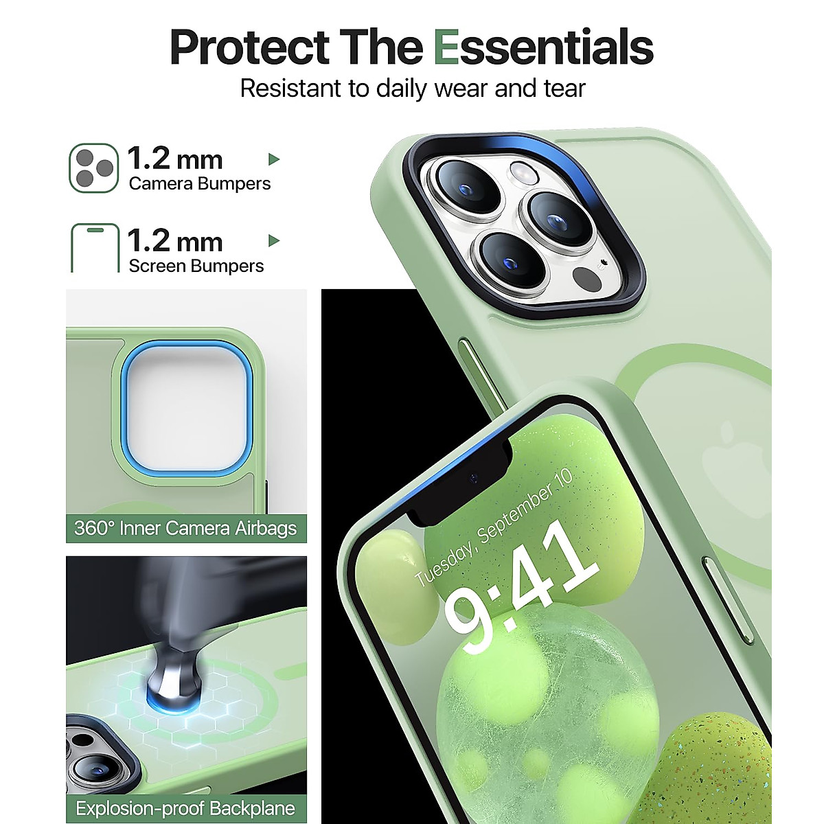 Maozis Magnetic Designed for iPhone 12 Pro Max Case [Compatible with Magsafe][Military Grade Drop Protection] Protective Shockproof Translucent Matte Slim Phone Case for iPhone 12 Pro Max, Mint Green