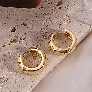 CONRAN KREMIX Small Thick Gold Chunky Hoop Earrings Diamond Lightweight Hoops For Women