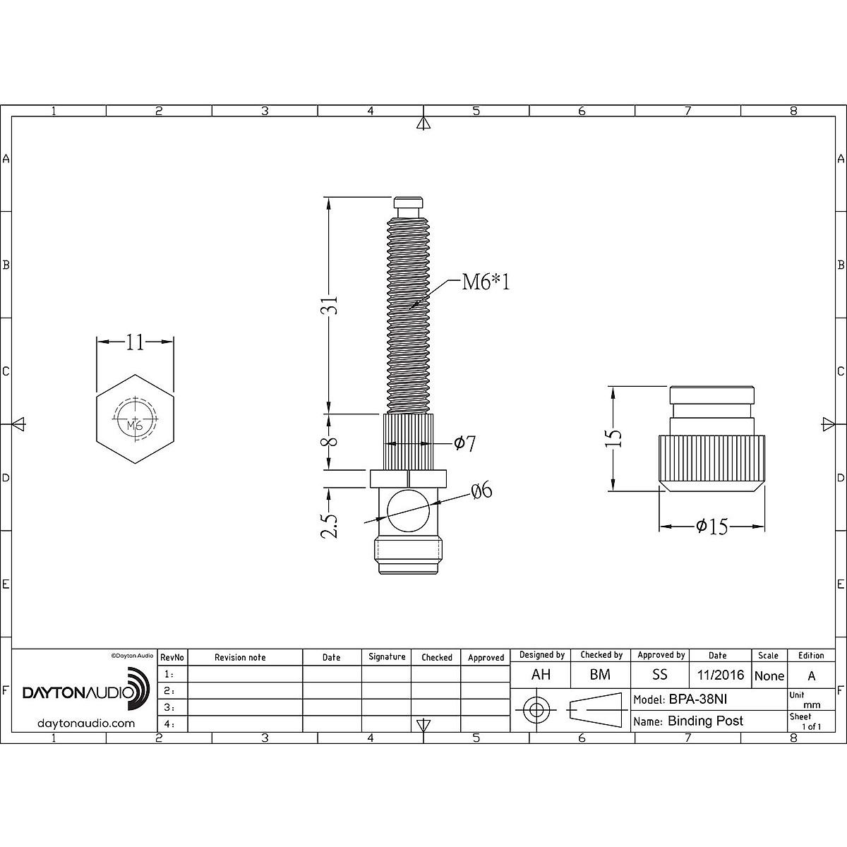 Dayton Audio BPA-38NI HD Binding Post Banana Jack Pair Nickel