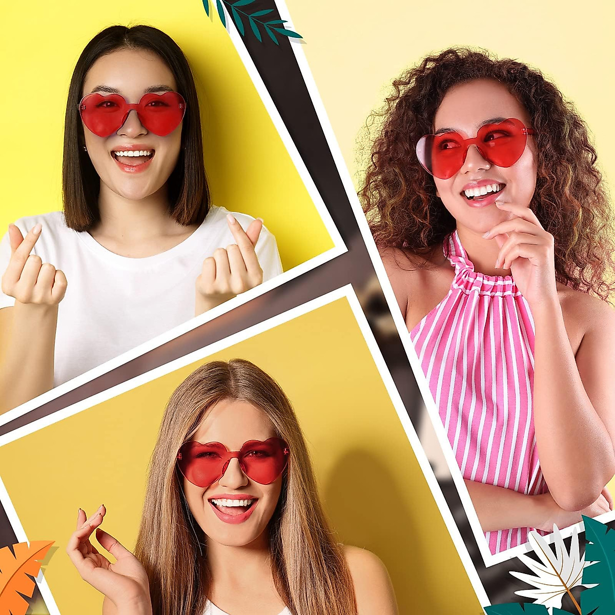 RTBOFY 2 Pack Red Heart Sunglasses for Women Rimless Heart Shaped Glasses Bulk Party Favor Valentines Day