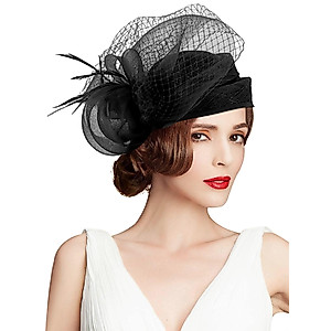 Z&X Sinamay Fascinator Pillbox Hats for Women Wedding Tea Party Mesh Flower Church Hat with Clip Black