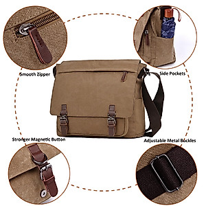 Canvas Messenger Bag for Men Women,Travel Satchel Shoulder bag 15.6 Inch Laptop Bags Business (Coffee)