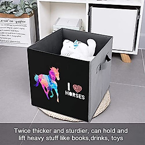 I Love Horses Collapsible Storage Bins Basics Folding Fabric Storage Cubes Organizer Boxes with Handles