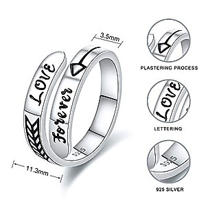 EJALEN 925-Sterling-Silver Wedding Promise Rings for Her - Love Forever Adjustable Wrap Cupid Arrow Love Promise Ring for Him Jewelry Gifts for Women Men (White Gold)