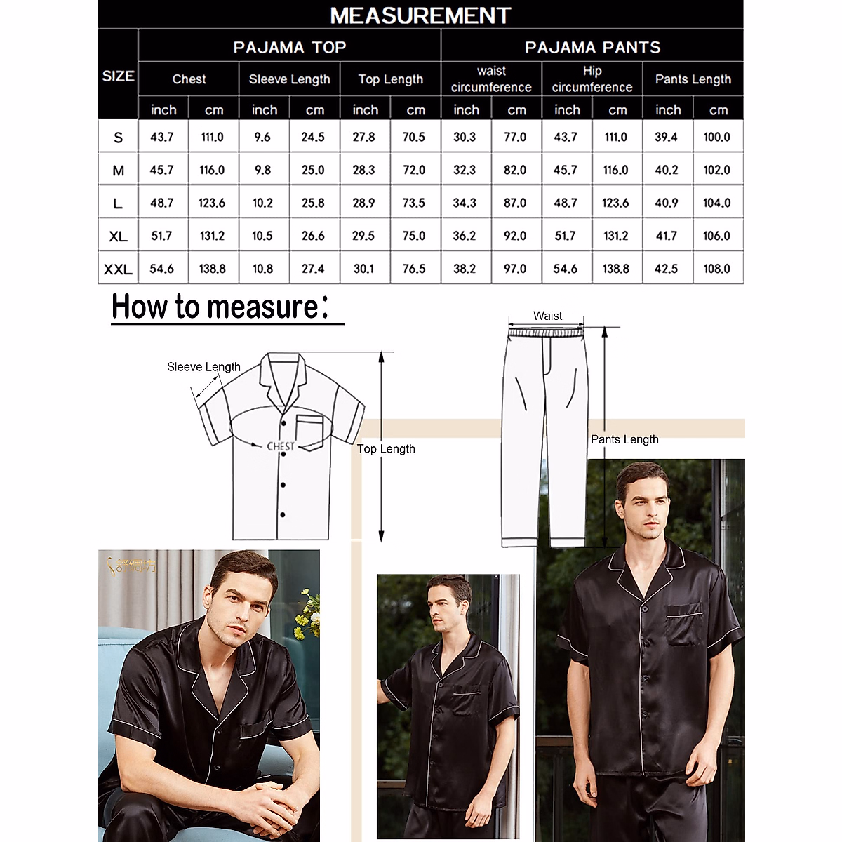 AUECK Mens Satin Pajamas Set Short Sleeve Button Down Sleepwear Soft 2 Piece Silk Loungewear with Pockets(Red,XX-Large)