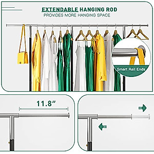 Raybee Heavy Duty Clothes Rack Loads 410 LBS Rolling Clothes Racks for Hanging Clothes Rack with Wheels Metal Clothing Rack Adjustable & Portable Clothes Rack Commercial Grament Rack Heavy Duty Black