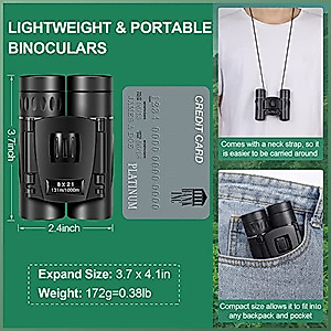 POLDR 8X21 Mini Pocket Binoculars Compact, Small Clear View Binoculars for Adults, Easy Focus Lightweight Portable Binoculars for Bird Watching Theater Opera Travel