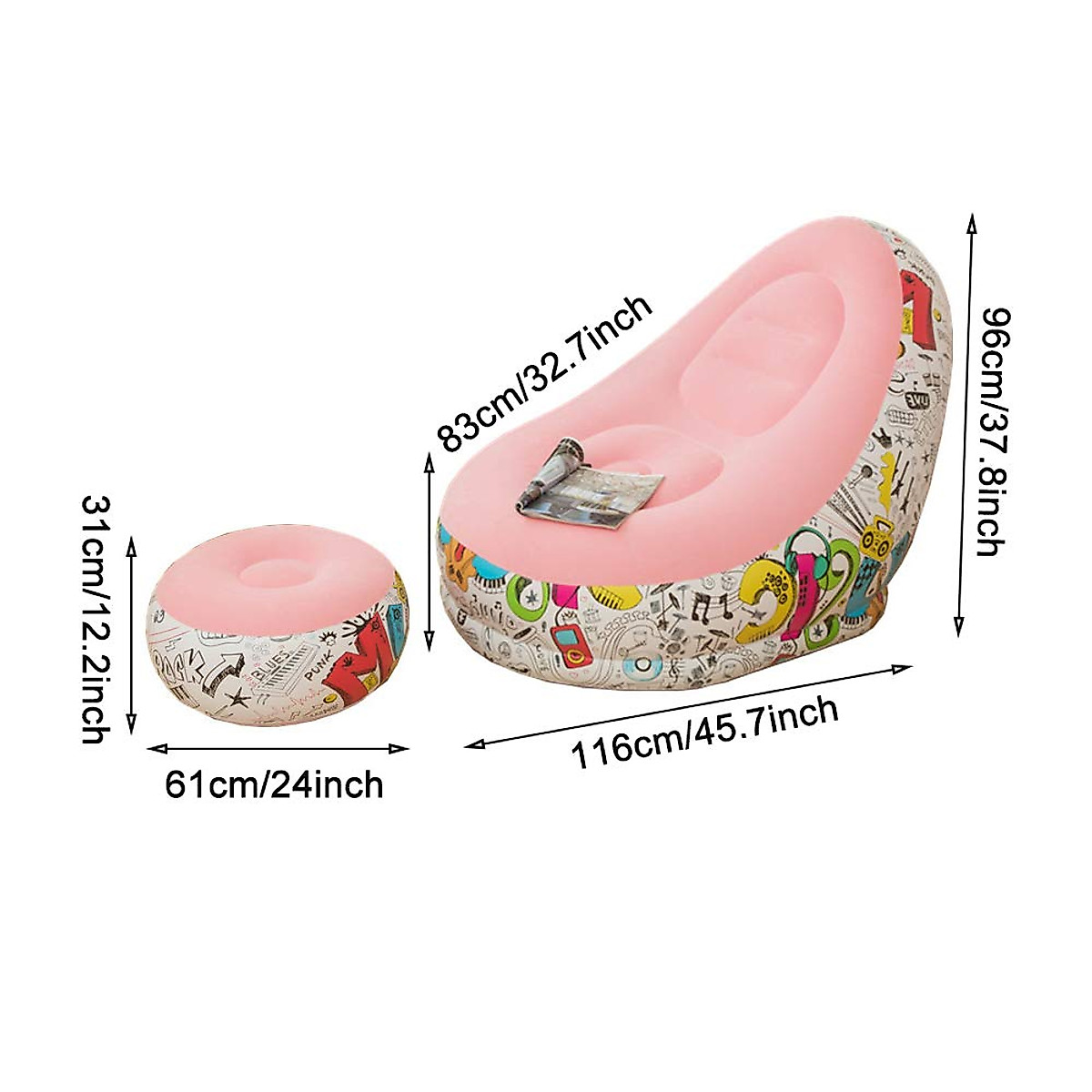 Bean Bag Chair, Foldable Flocking Inflatable Sofa, Outdoor Living Room Ultra Soft Lazy Sofa Couch Bean Bag Chair with 4-inch Foot Pump for Kids and Adults