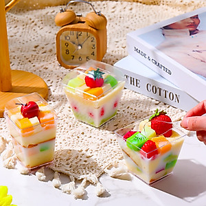 100 Sets Square Dessert Cups with Lids and Spoons Including 50 Pcs 5 oz Clear Yogurt Parfait Cups with Lids 50 Pcs 7oz Small Plastic Dessert Cups Glass Mini Shooter Cups Container for Ice Cream Bowl