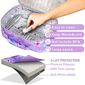 Kids Girls Lunch Bag Insulated Lunch Box for school Lunch Cooler Organizer School Kids Lunch Tote (purple butterfly)