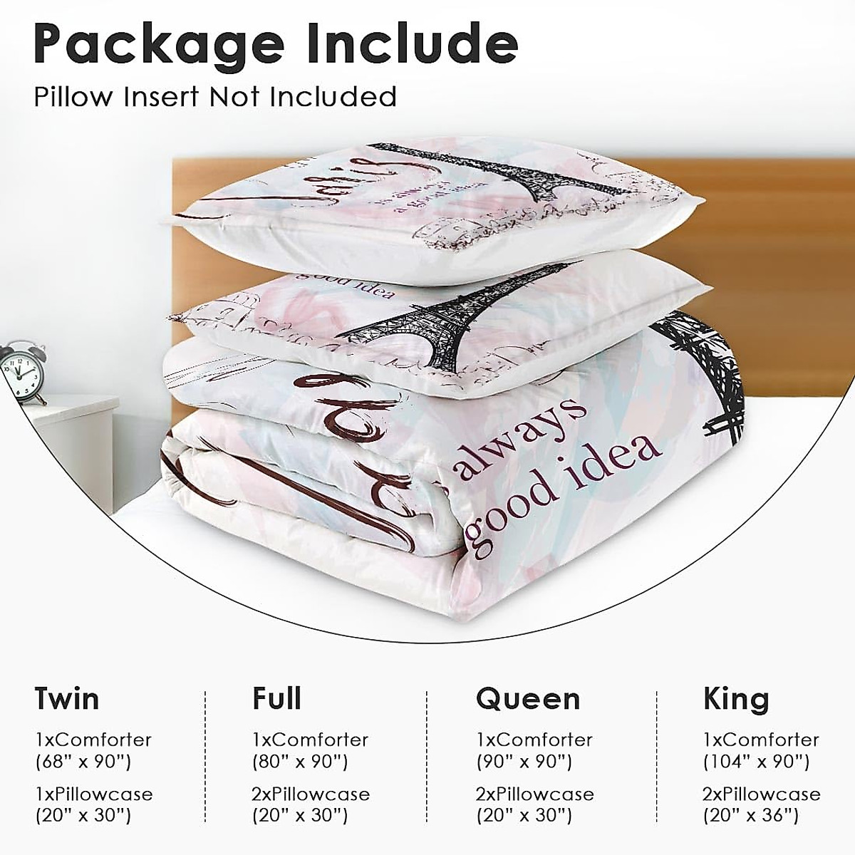 Nesphy Pink Paris Comforter Set for Boy Girl Children Teens Twin, Modern French Style Romantic Theme Bedding Sets Water Washed Microfiber Bedding with 1 Comforter 1 Pillowcase All Season