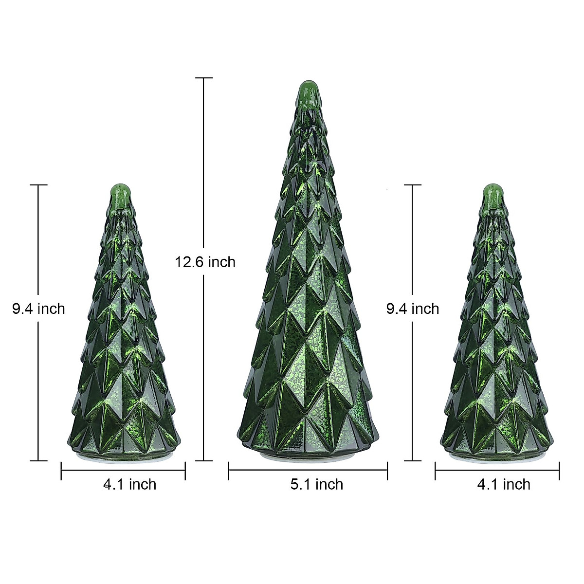 Christmas Decorations Indoor, YEAHOME Set of 3 Pre-lit Green Glass Christmas Tree for Home Decor, Christmas Table Decorations Lighted Xmas Tree with Timer for Living Room Mantel Tabletop Party