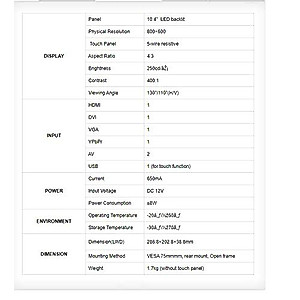 YILETEC 10.4" YL-104T 4: 3 Open-Frame Resistive Touch Screen LCD Monitor