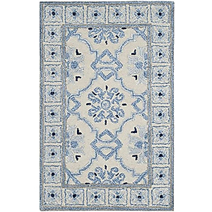 SAFAVIEH Bella Collection Accent Rug - 2'3" x 5', Ivory & Blue, Handmade Wool & Viscose, Ideal for High Traffic Areas in Entryway, Living Room, Bedroom (BEL155A)