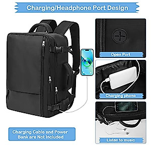 Hanples Extra Large Travel Backpack for Women as Person Item Flight Approved, 40L Carry On Backpack, 17 Inch Laptop Backpack, Waterproof Backpack, Hiking Backpack, Casual Bag Backpack(Black)