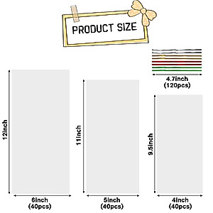 QTOP Cellophane Bags Cookie Bags Cellophane Treat Bags 3 Sizes 110 PCS cookie bags with Twist Ties for Birthday Party Favors, Valentines, Halloween, Christmas, Wedding（4x9.5 5x11 6x12 inches）